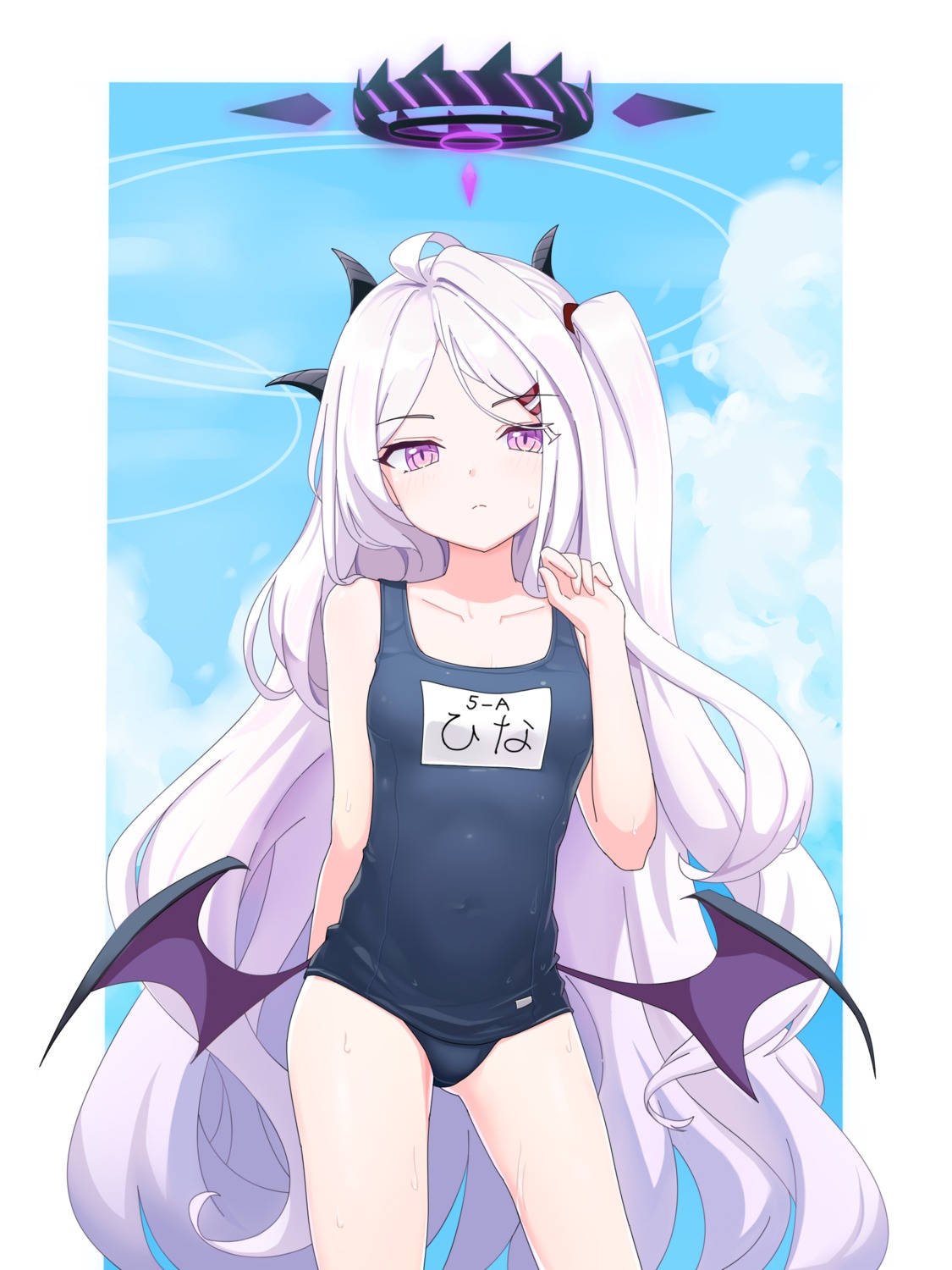 tonari no ie no hyoumin blue archive sorasaki hina devil halo horns loli school swimsuit ...